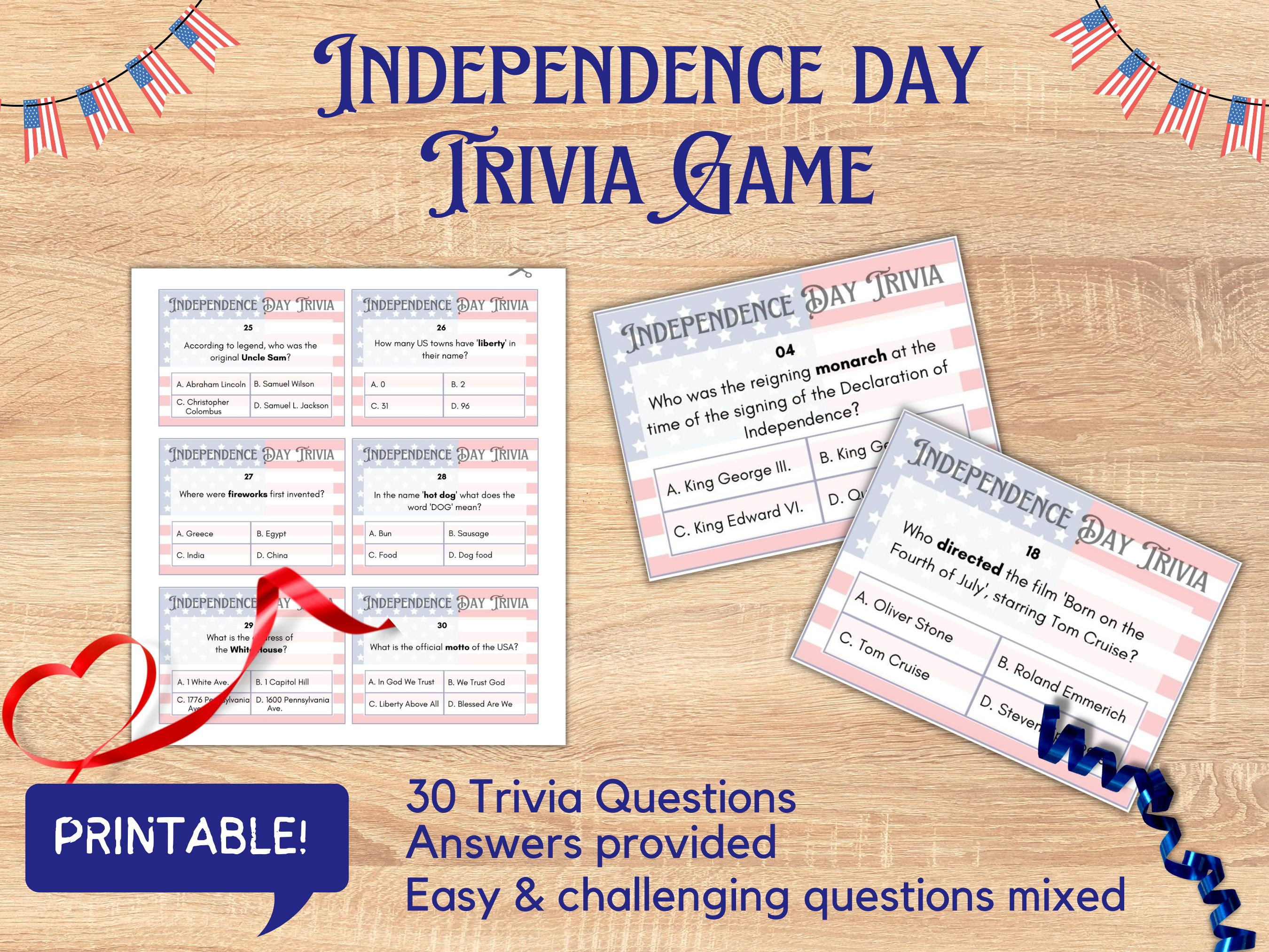 Independence Day Trivia Game: Printable 4th of July Quiz (PDF) - Etsy UK