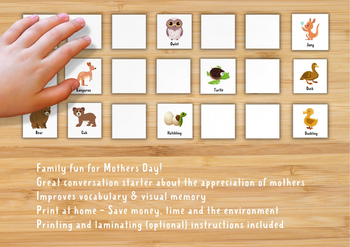 Mothers & Babies Memory and Vocabulary Game Printable - Etsy