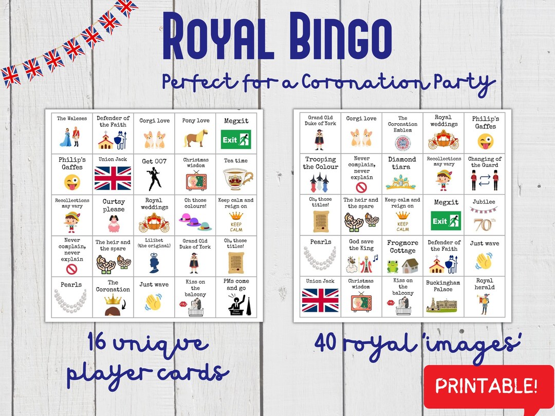 Coronation Bingo, Royal Bingo, PRINTABLE Coronation Street Party Game ...