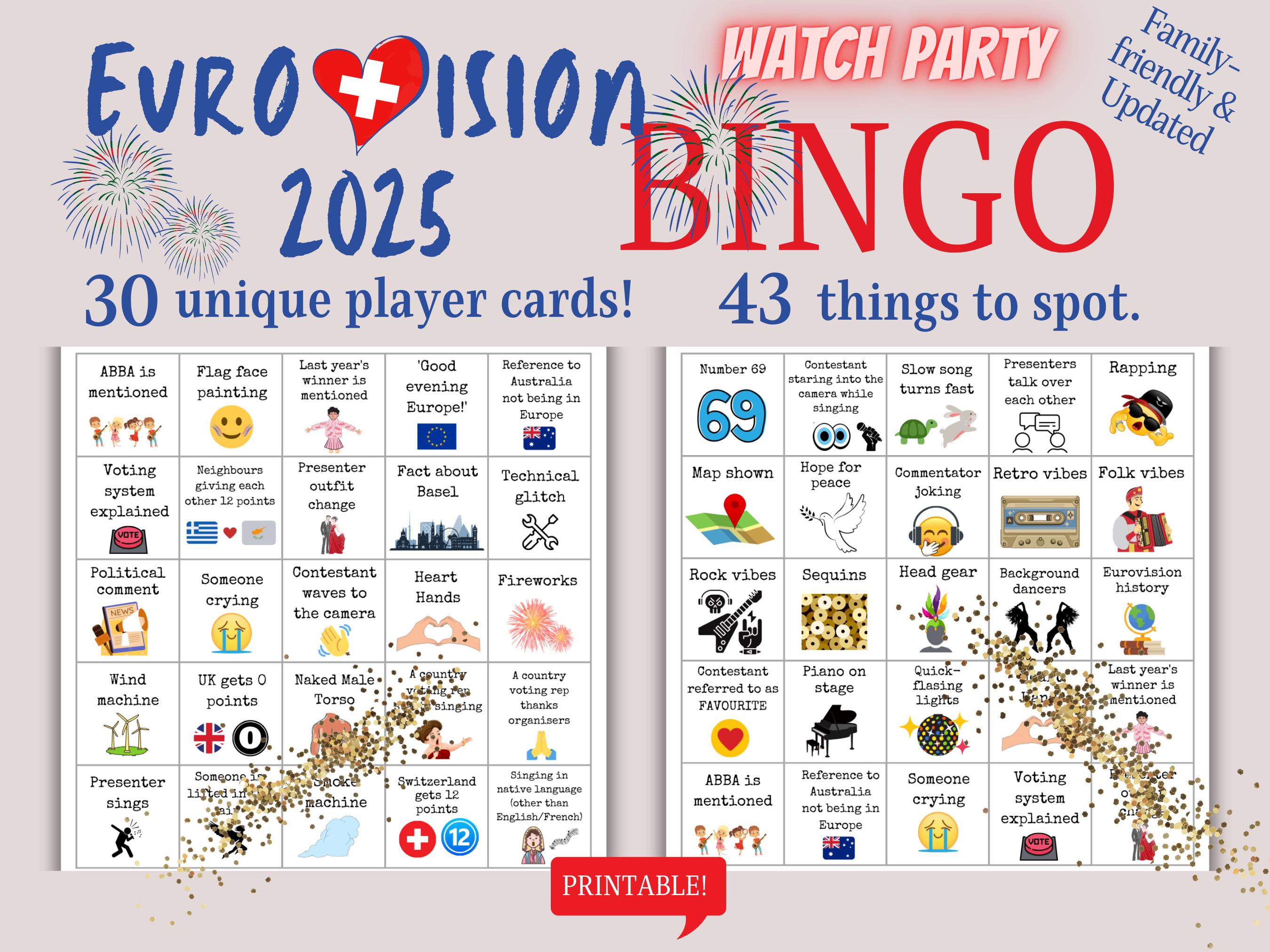 Eurovision 2025 Bingo Game: Watch Party, 30 Unique Cards (digital ...