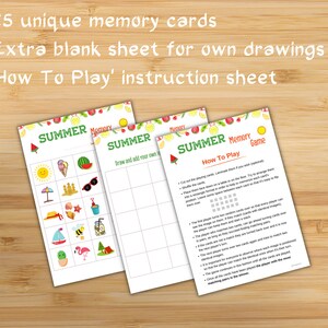 Summer Memory Card Game, Printable Summer Activity for Kids - Etsy