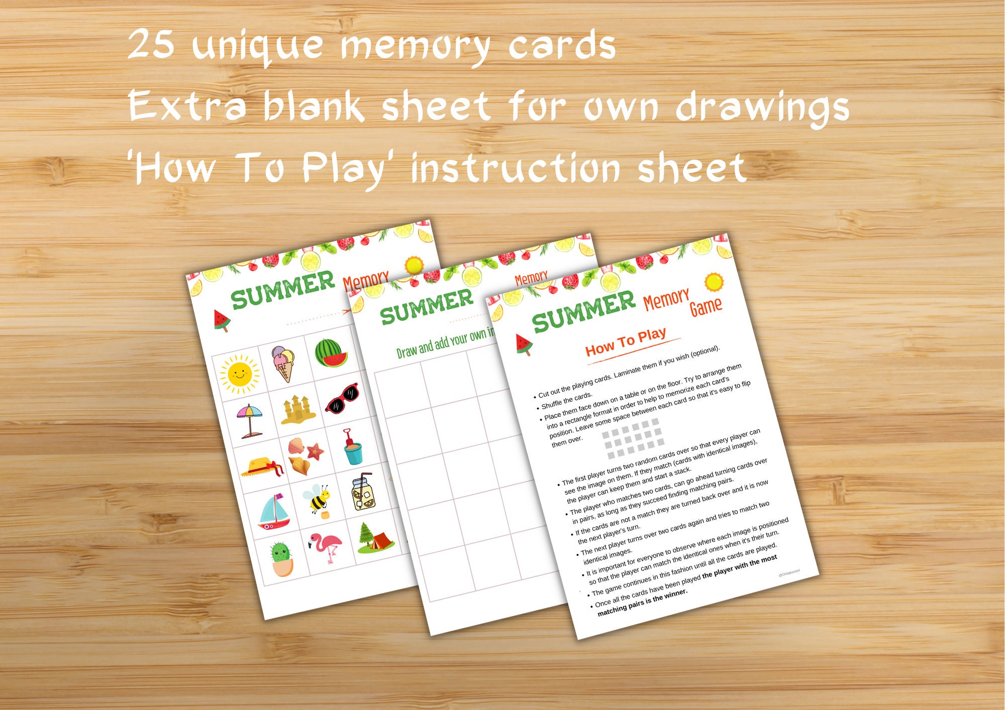 Summer Memory Card Game, Printable Summer Activity for Kids - Etsy