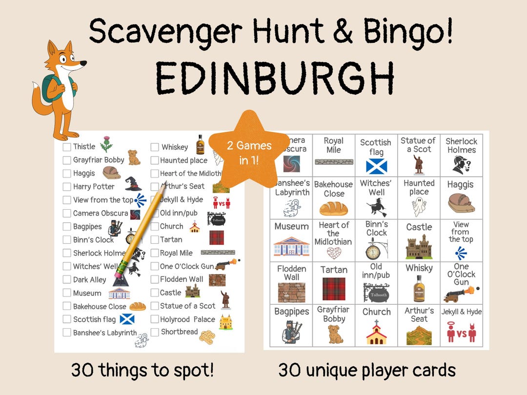 EDINBURGH Scavenger Hunt & Bingo - 2-in-1 Kids Printable Travel Games ...