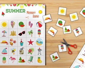 Summer Memory Game Printable, Matching Game, Beach Flash Cards, Summer ...