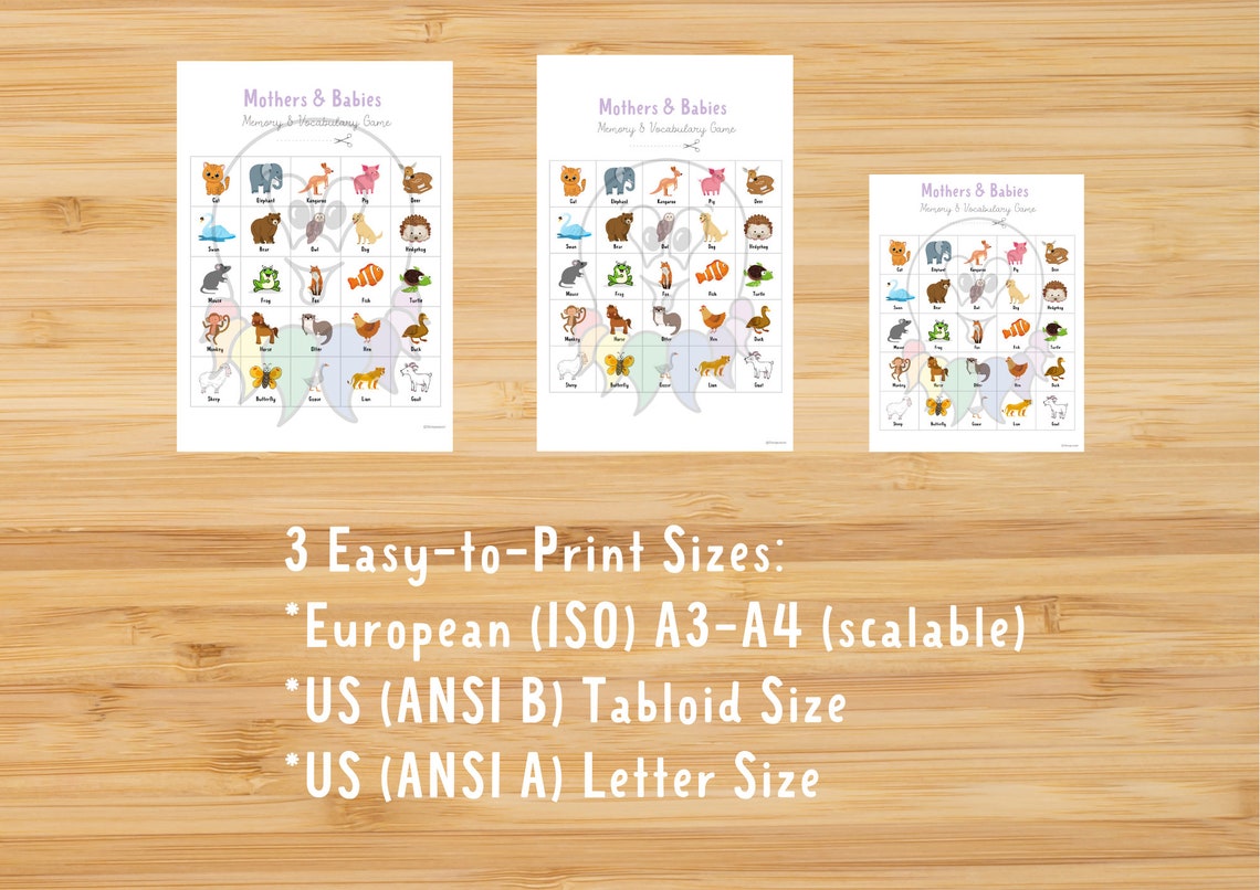 Mothers & Babies Memory and Vocabulary Game Printable - Etsy