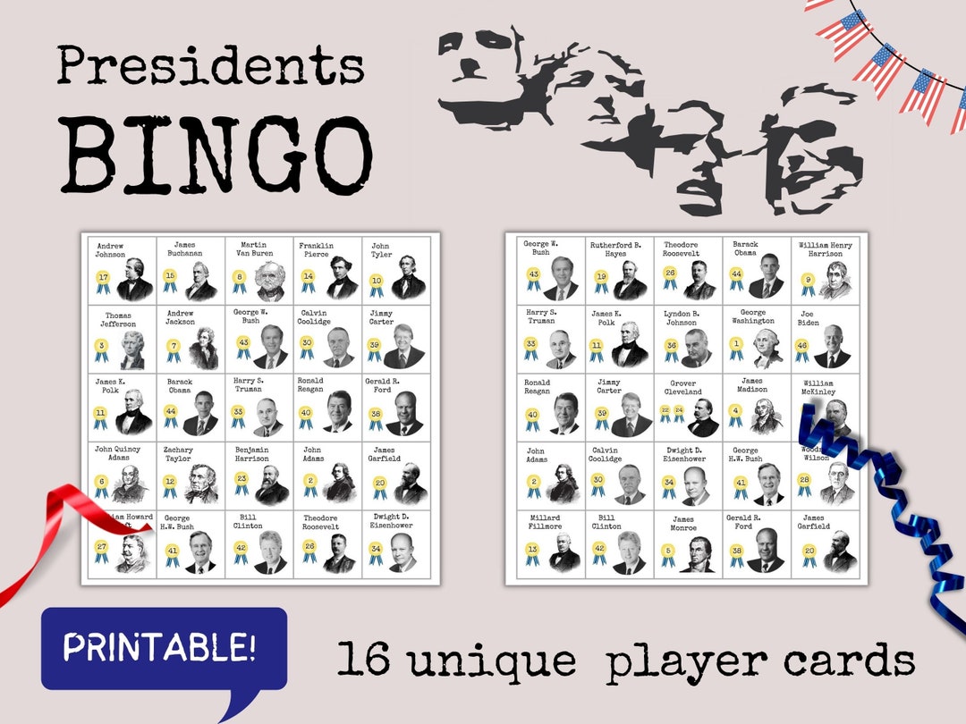 Fourth of July Presidents BINGO Game, Printable Patriotic Bingo, 4th of ...