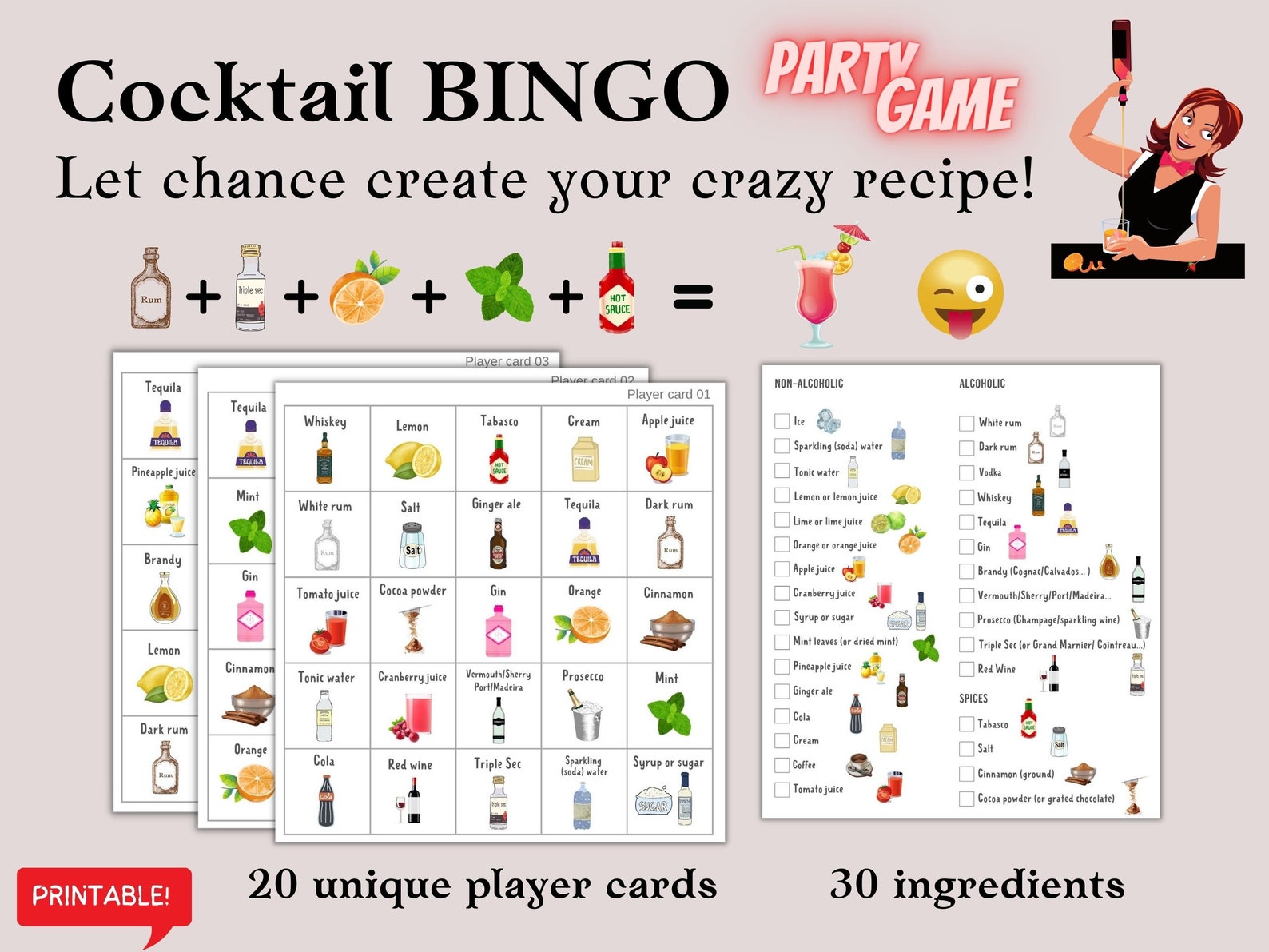 Cocktail Bingo Party Game: Printable Adult Drinking Game (digital ...