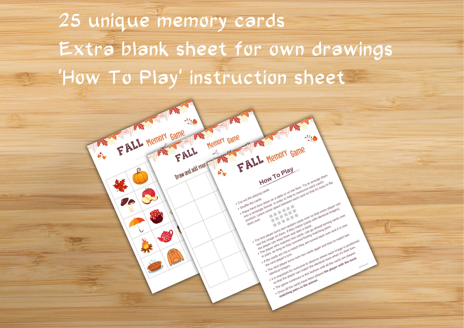 Fall (autumn) Memory Card Game, Printable Fall Activity for Kids - Etsy