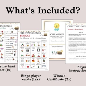 Christmas Songs BINGO & Treasure Hunt Printable Christmas - Etsy