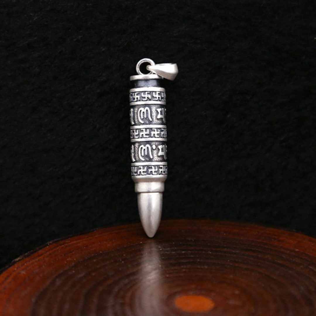 Bullet Tibetan Mantra Silver Locket Phil Case Pendant, Tibetan Buddhist ...