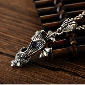 Snake Cross Silver Necklace, Python Sterling Silver Pendant, Python ...