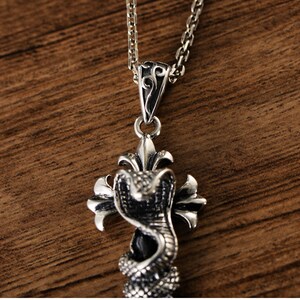 Snake Cross Silver Necklace, Python Sterling Silver Pendant, Python ...