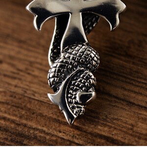 Snake Cross Silver Necklace, Python Sterling Silver Pendant, Python ...