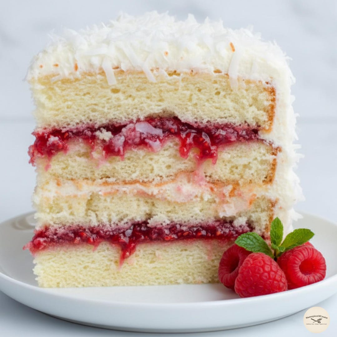 COCONUT Cake With RASPBERRY FILLING, Recipe Download - Etsy