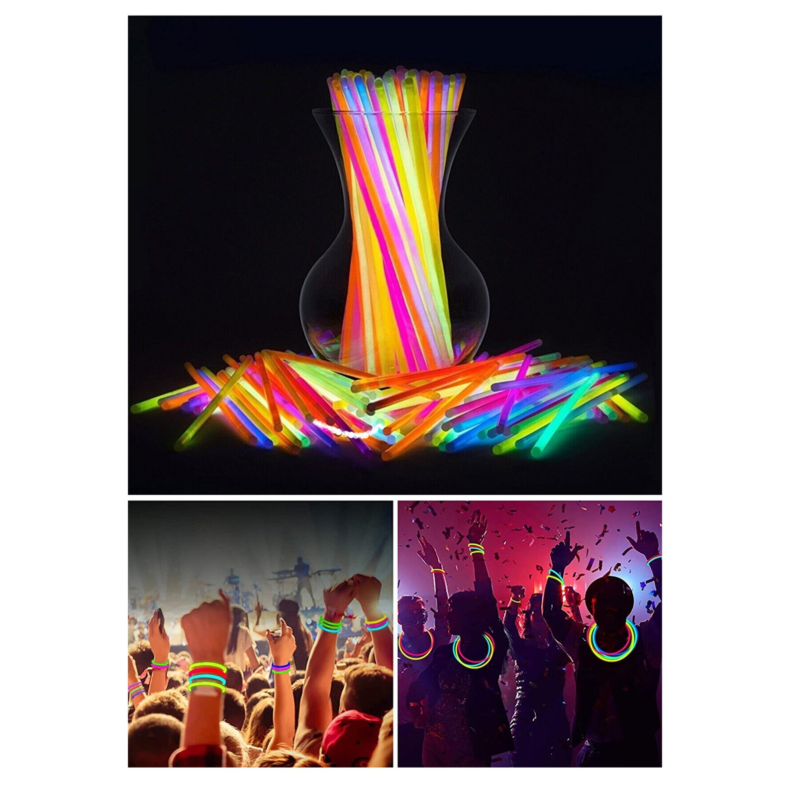 50 Glow Sticks - Neon and Colorful Glow in the Dark 50 Pieces 20 Cm (8 ...