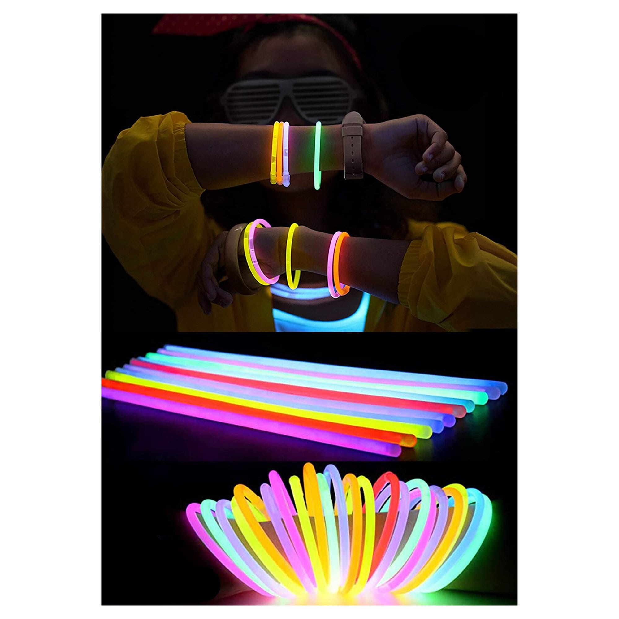 50 Glow Sticks - Neon and Colorful Glow in the Dark 50 Pieces 20 Cm (8 ...