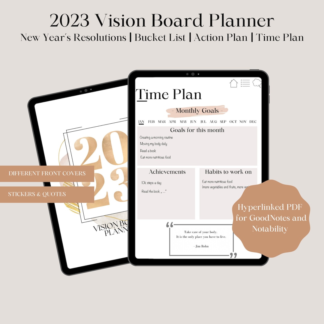 Digital Planner 2023, Vision Board, Bucket List, Quarterly, Monthly ...