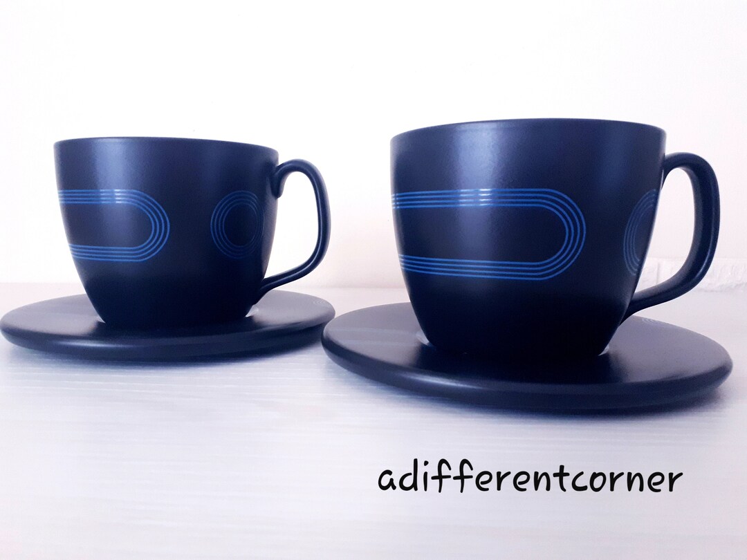 Set of 2 IKEA Tea Cups Saucers Breakfast Vintage Retro Design Black ...