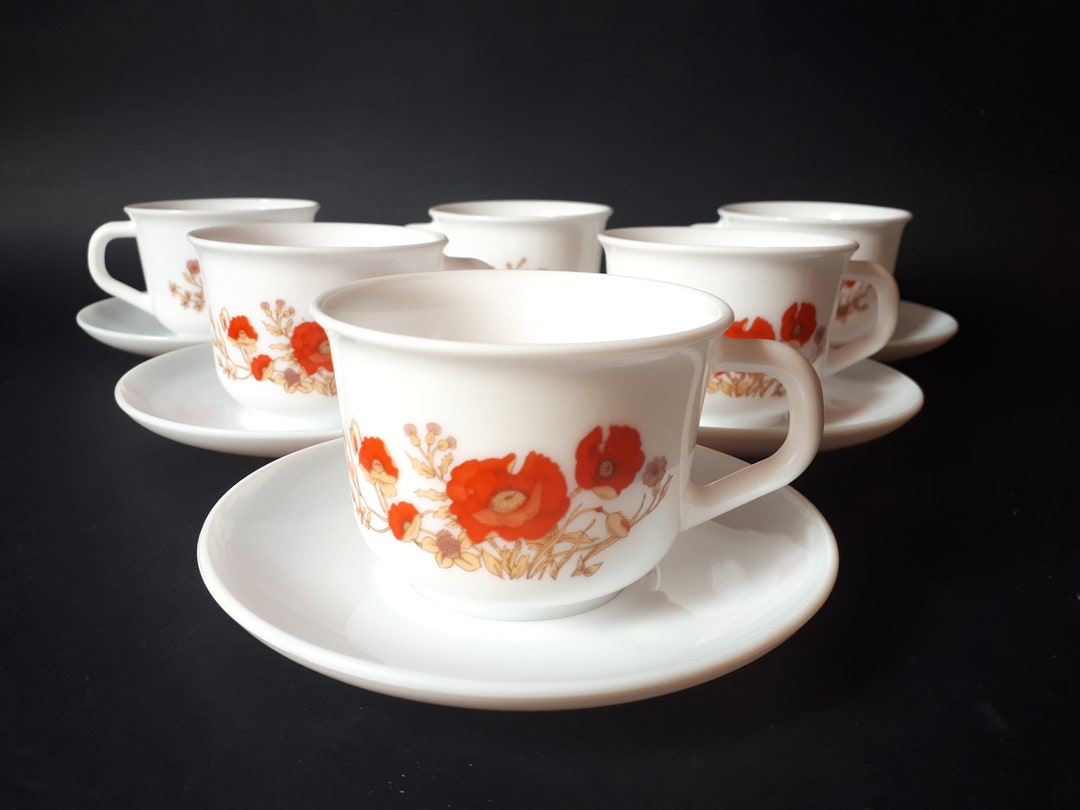 Set of 6 Arcopal Nutella Cups 8.5 X 6.5 Cm Vintage Floral Red - Etsy