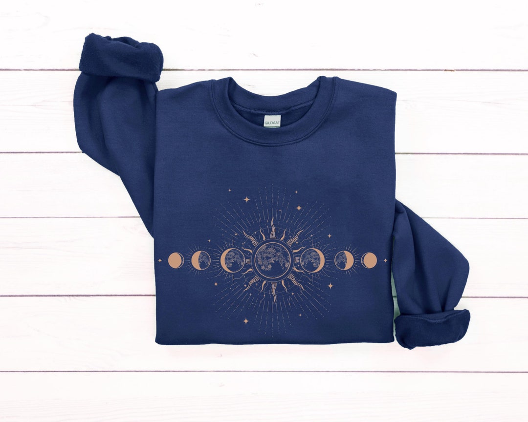 Celestial Sweatshirt, Moon Phase Outfit, Boho Mystical Moon and Sun ...