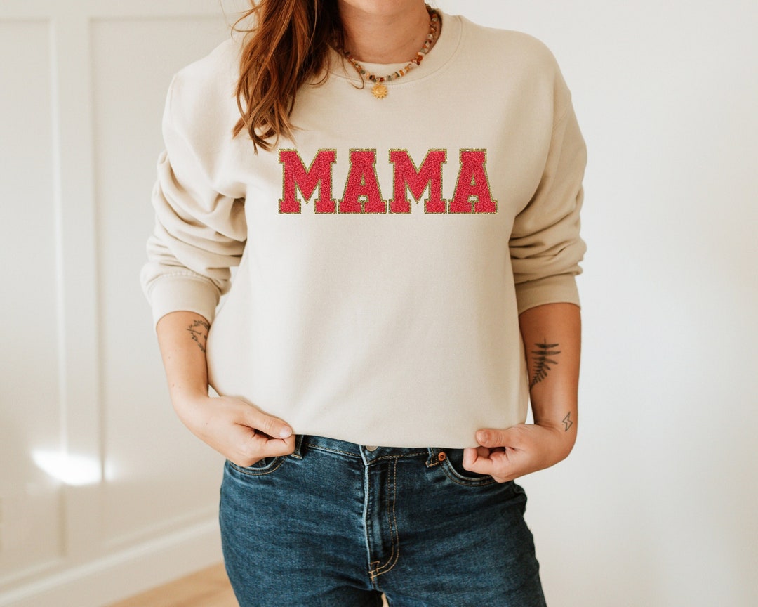 Mama Embroidered, Patch Mama Sweater, Mama Glitter Sweatshirt, Mother's ...