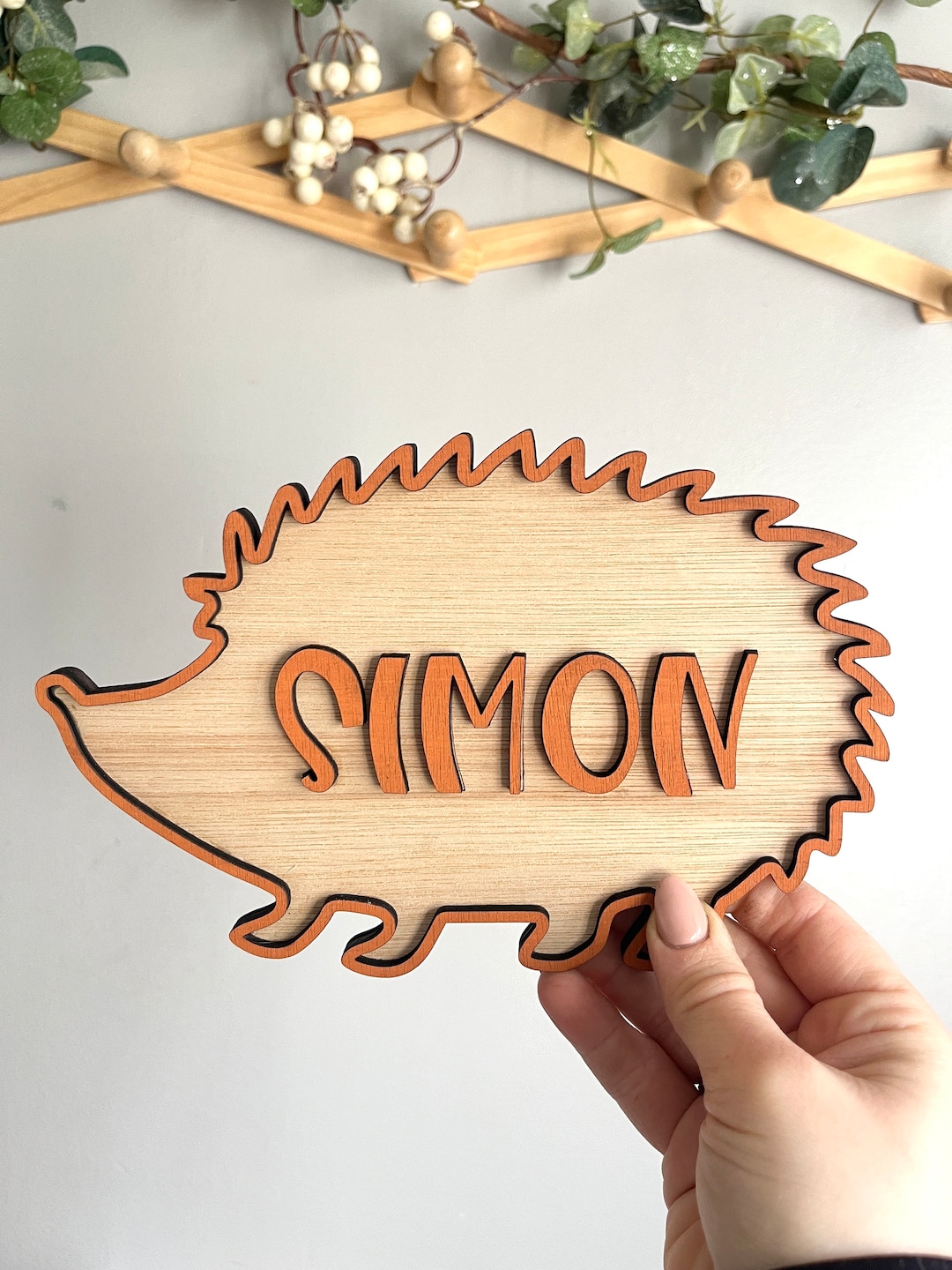 Hedgehog Door Sign Kids Woodland Nursery Decor Wooden Woodland Animal ...