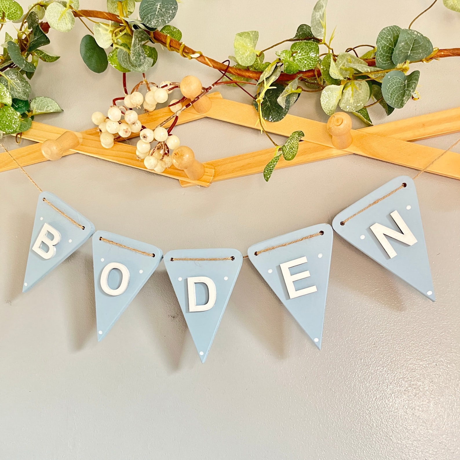 Personalised Name Wooden Bunting: Sage Green Boho Nursery Decor - Etsy