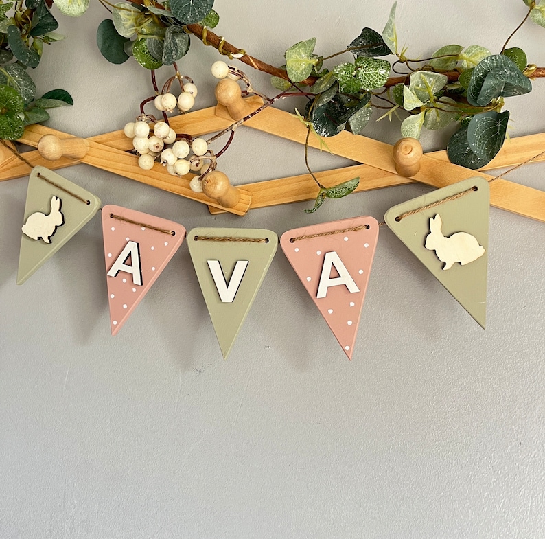 Bunny Name Bunting: Pastel Nursery Garland, Rabbit Decor - Etsy