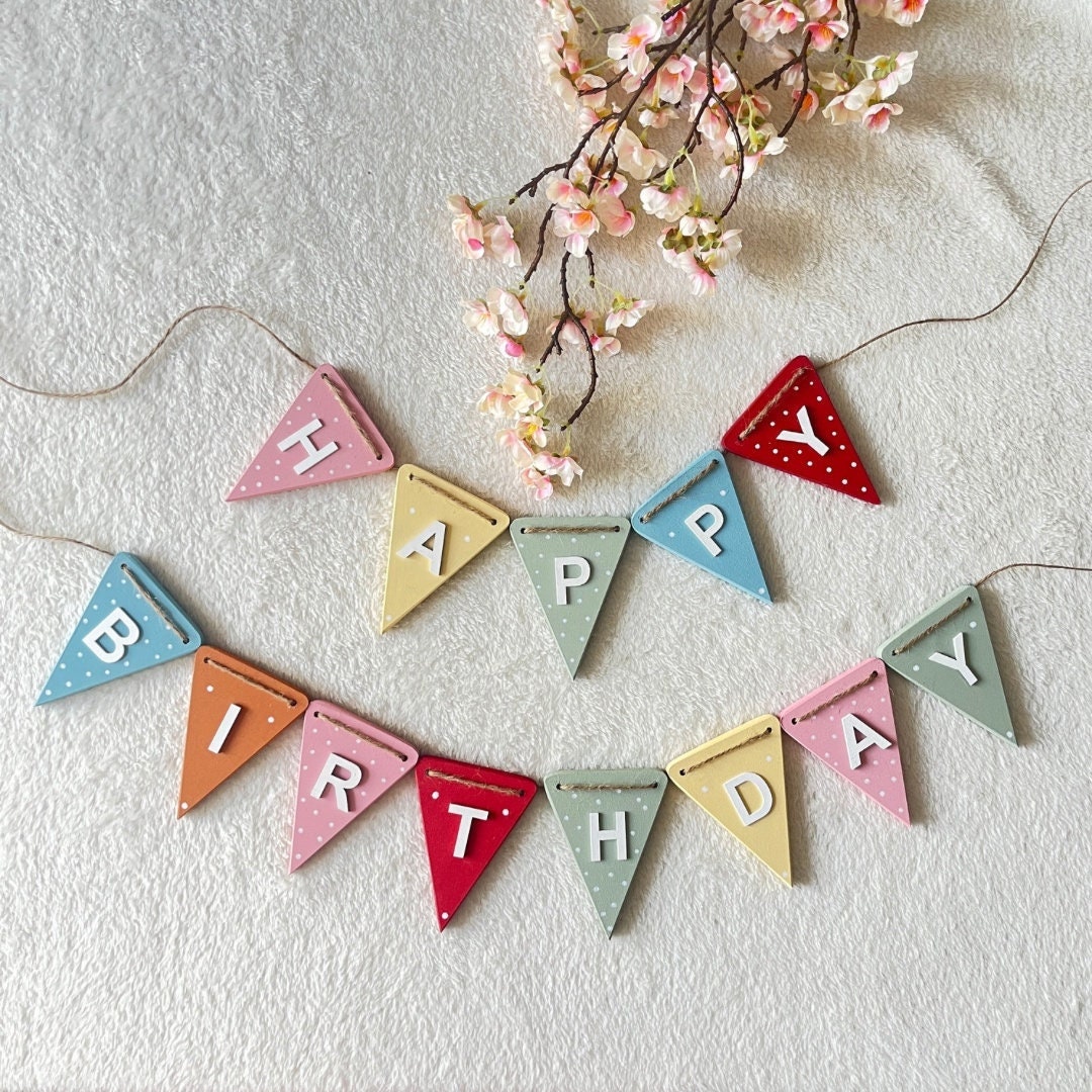 Rainbow Wooden Happy Birthday Bunting: Reusable Party Garland - Etsy UK