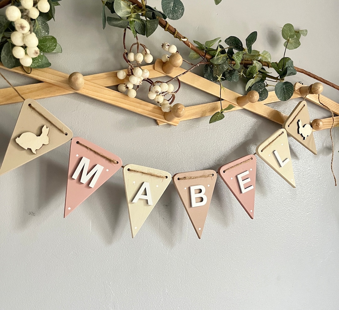 Bunny Name Bunting: Pastel Nursery Garland, Rabbit Decor - Etsy