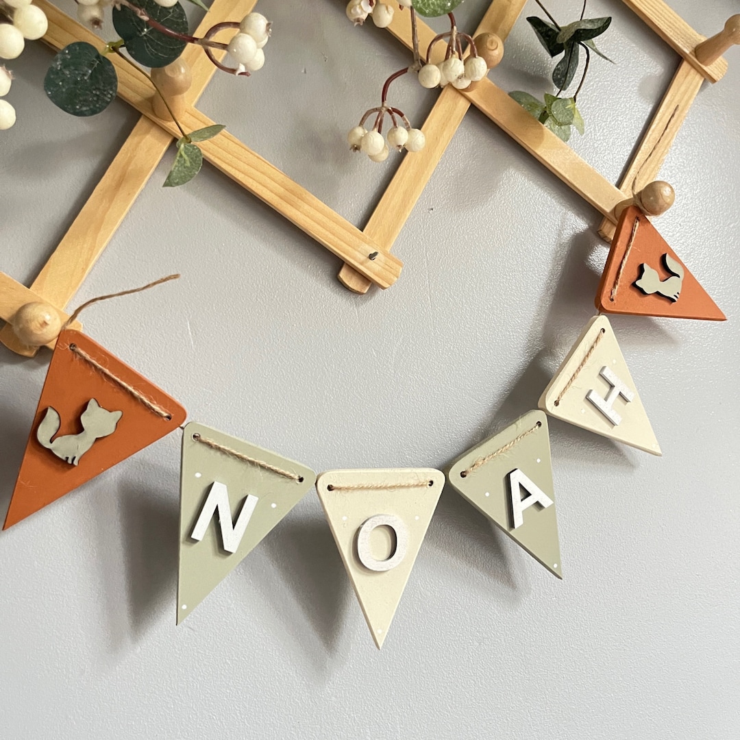 Woodland Animal Bunting Nursery Decor Baby Custom Fox Name Garland ...