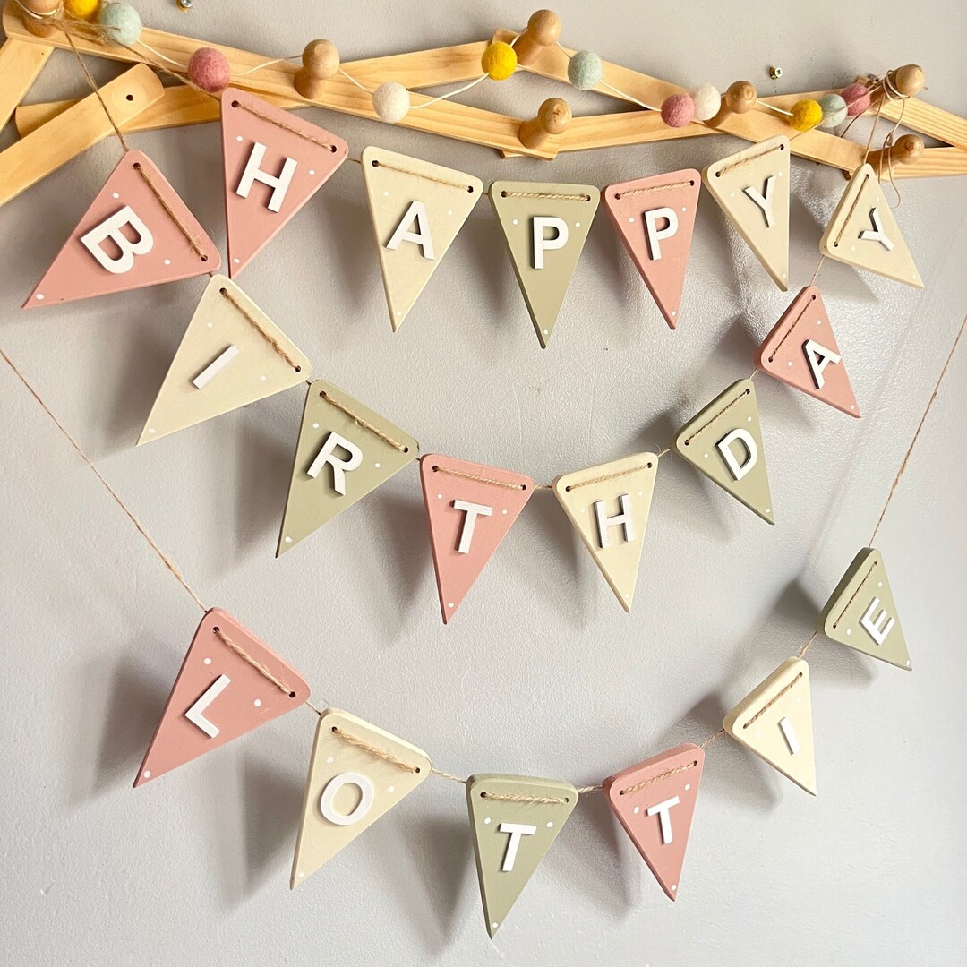 Pastel Wooden Happy Birthday Banner: Personalised Party Decor - Etsy