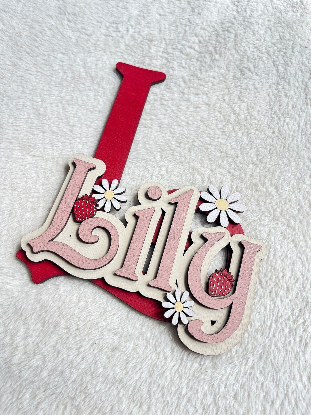 Personalised Strawberry Flower Name Sign: Wooden Nursery Decor,girls ...