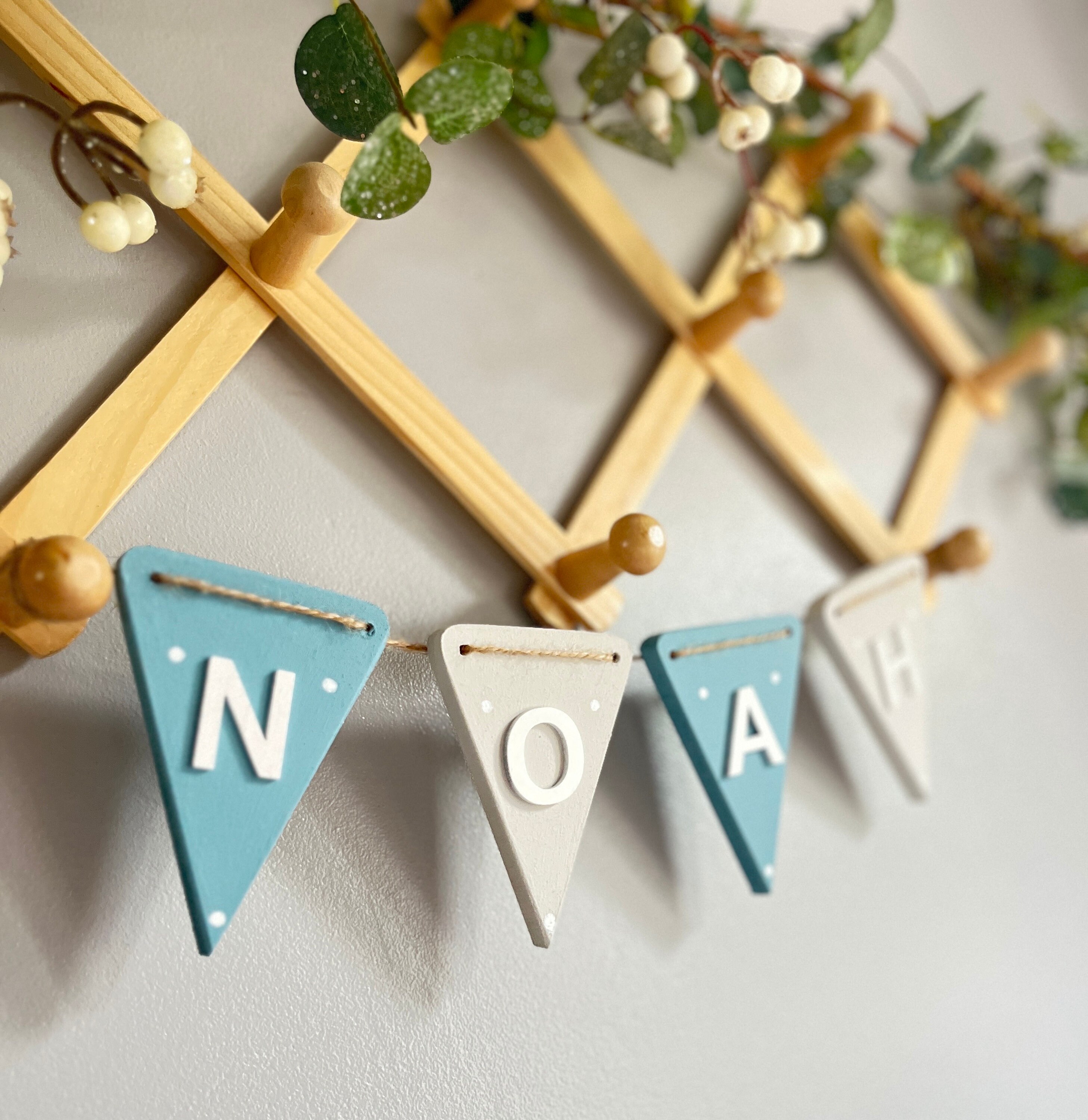 Personalised Name Wooden Bunting: Sage Green Boho Nursery Decor - Etsy