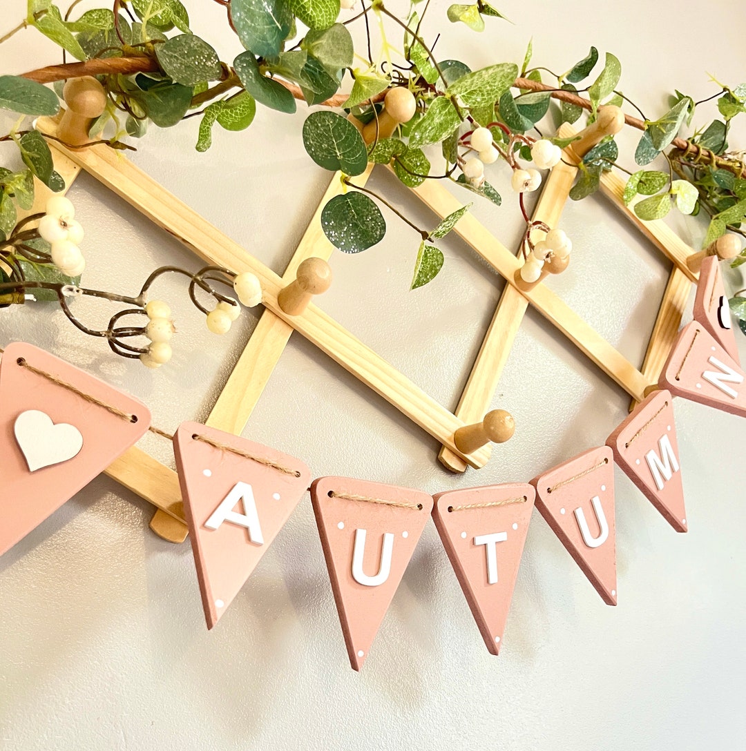 Personalised Wooden Name Bunting: Pink Nursery Decor, Christening Gift ...