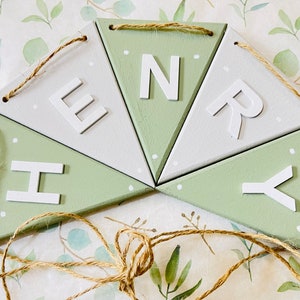 Personalised Name Wooden Bunting: Sage Green Boho Nursery Decor - Etsy