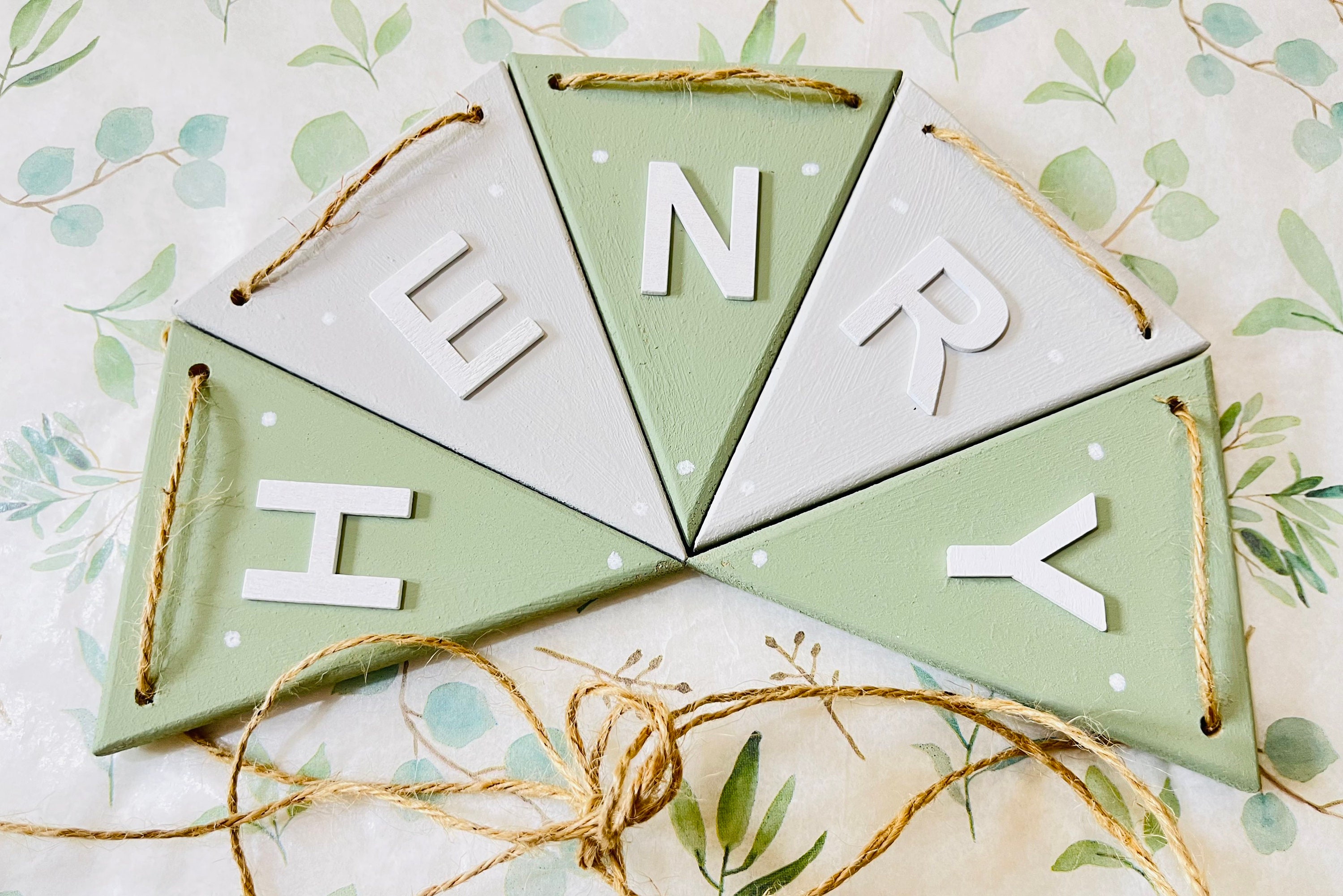 Personalised Name Wooden Bunting: Sage Green Boho Nursery Decor - Etsy