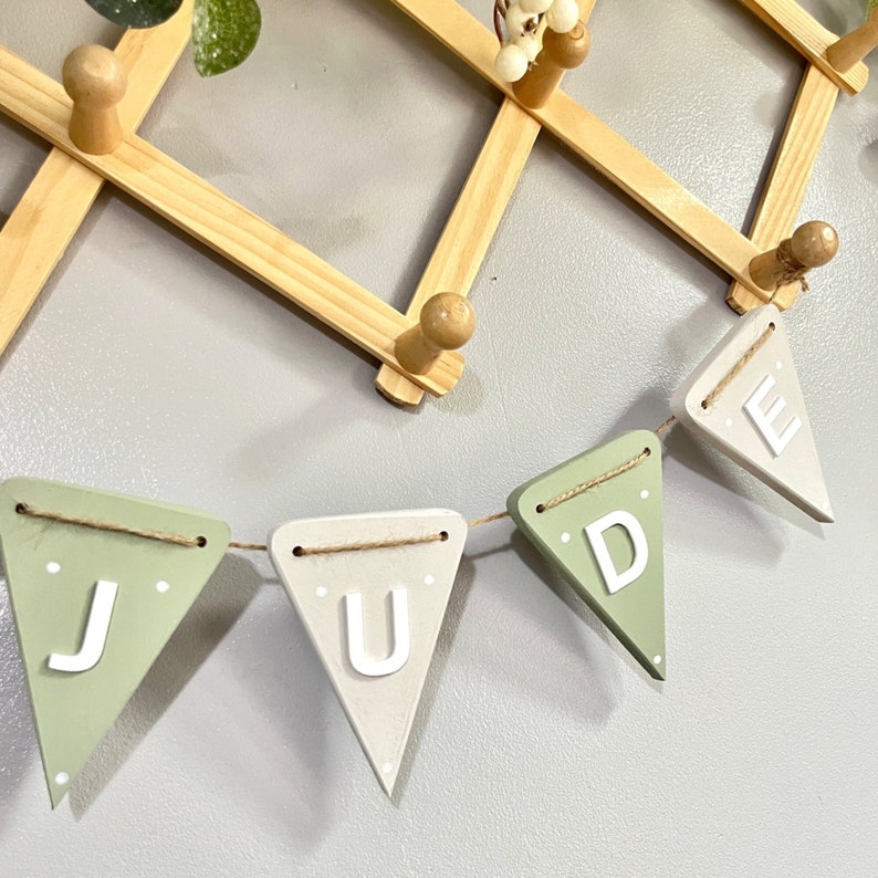 Personalised Name Wooden Bunting: Sage Green Boho Nursery Decor - Etsy