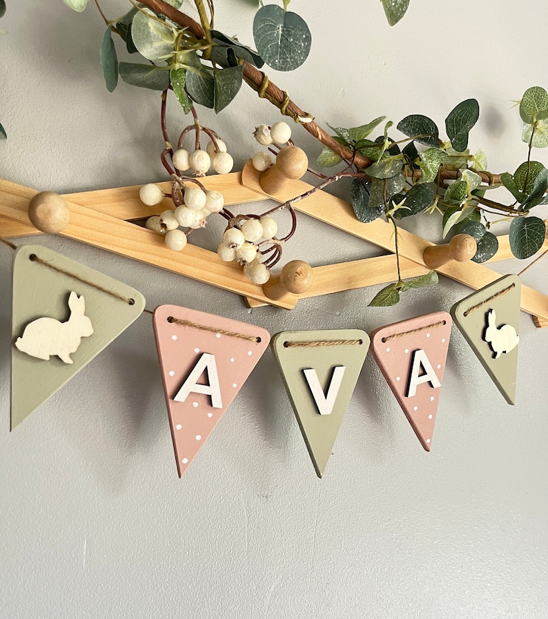Bunny Name Bunting: Pastel Nursery Garland, Rabbit Decor - Etsy