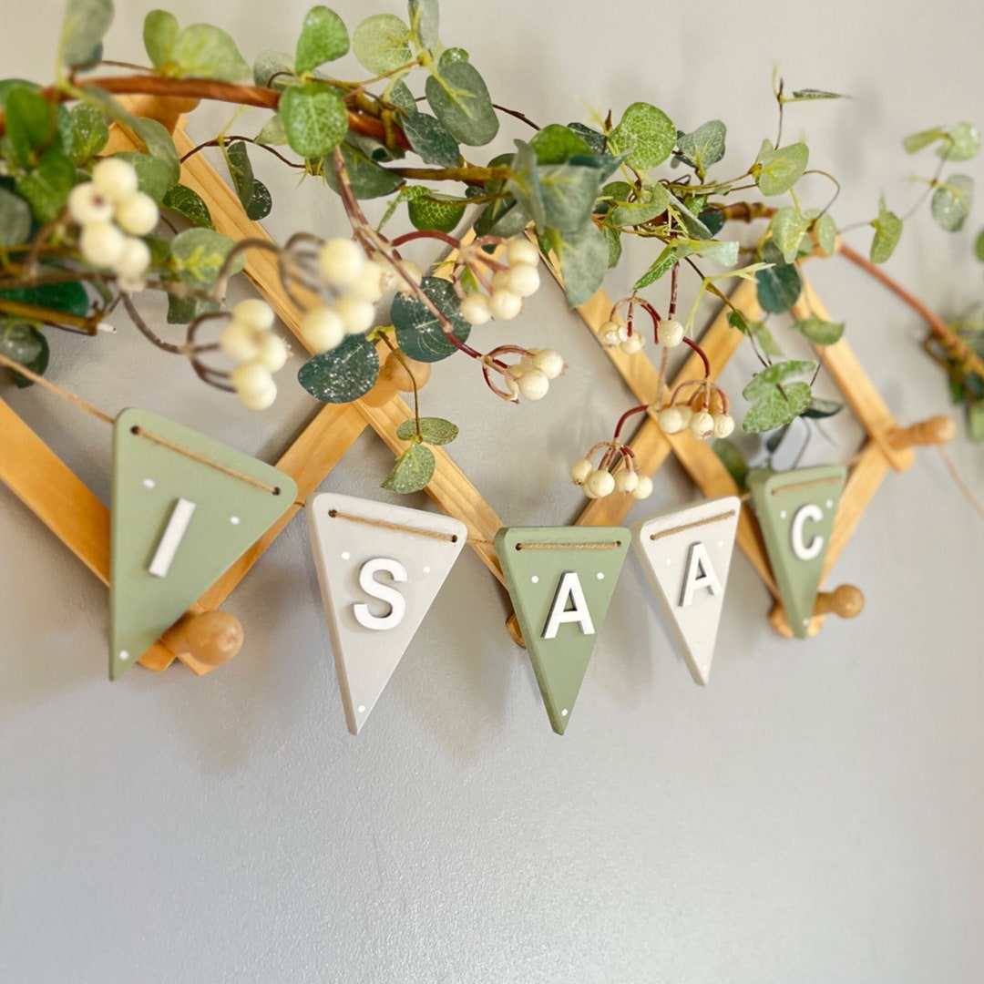 Personalised Name Wooden Bunting: Sage Green Boho Nursery Decor - Etsy