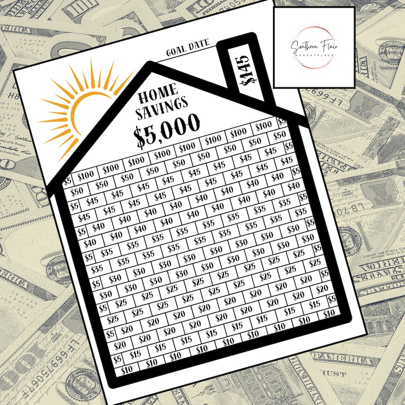 10K Savings Challenge for Home Goals - Minimalist Tracker - Etsy