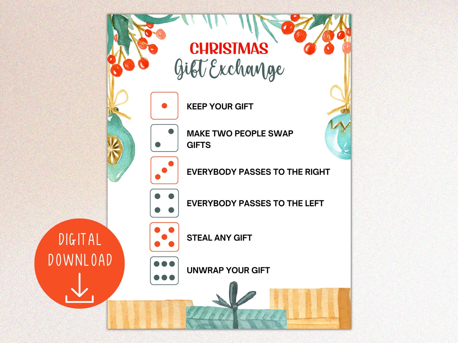 Roll the Dice Christmas Gift Exchange Game, Christmas Printable Games ...