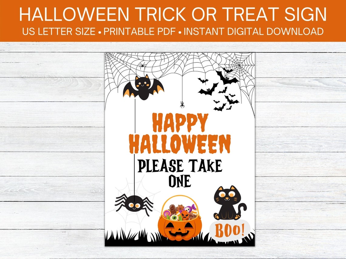 Please Take One Sign Halloween Trick or Treat Sign Halloween Party ...