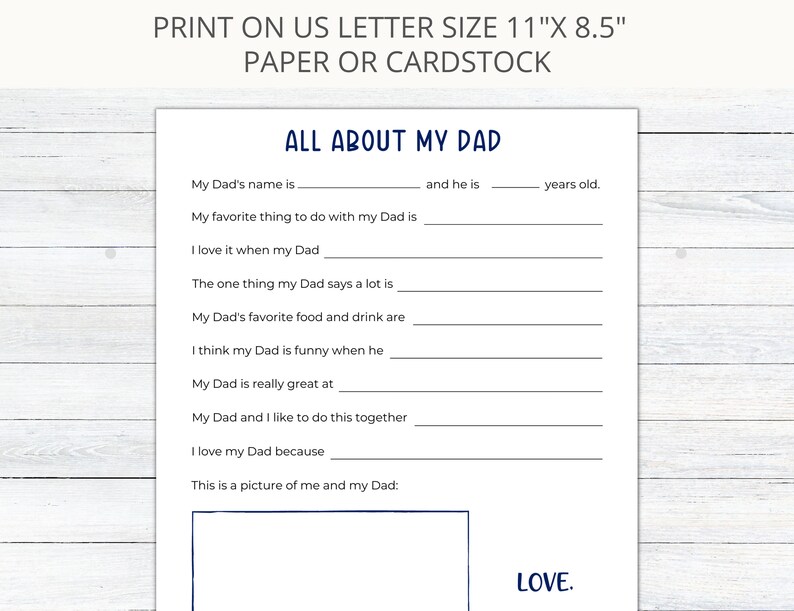 All About My Dad Printable, Instant Digital Download PDF, Father's Day ...