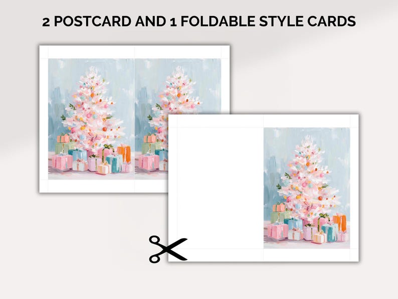Printable Christmas Card Set – Pastel Christmas Tree Art, 5x7 Foldable ...
