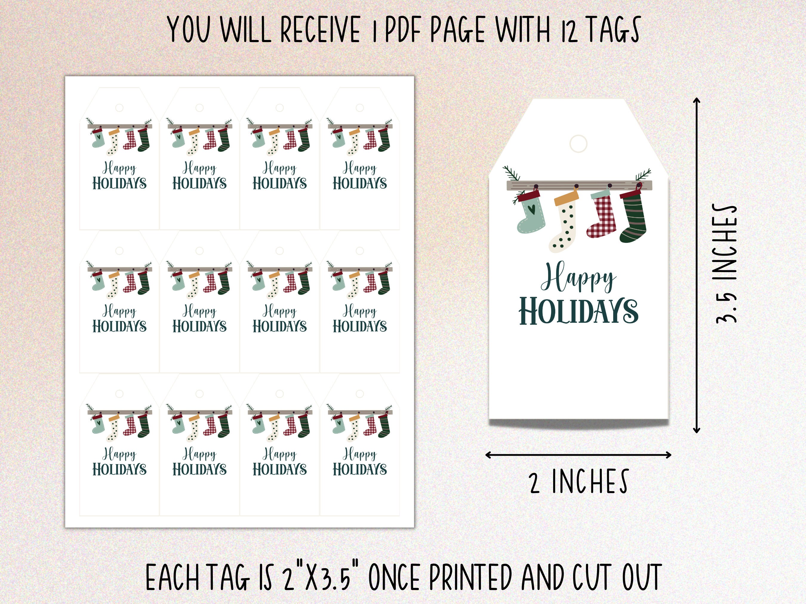Printable Holiday Gift Tags, Instant Digital Download PDF, Happy ...