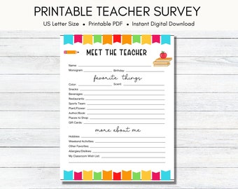 Teacher Favorite Things Survey, Printable Instant Download, Teacher ...