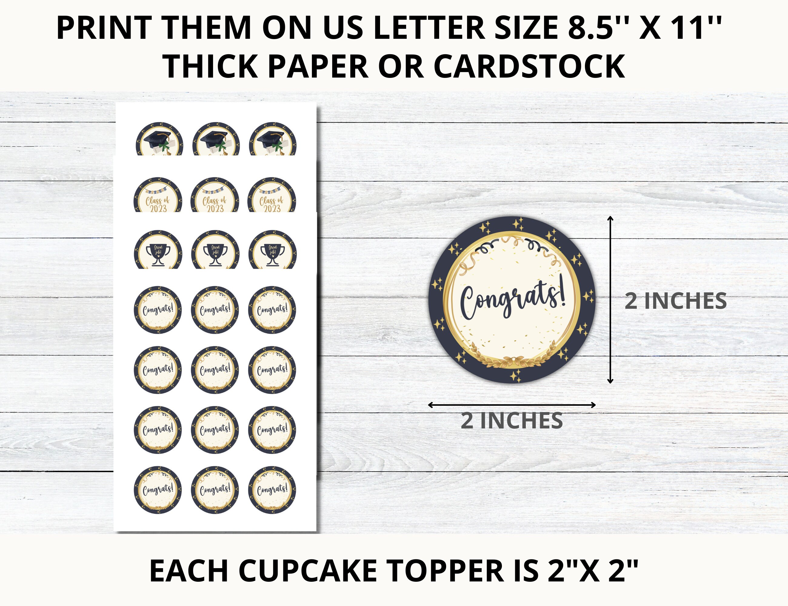Graduation Cupcake Toppers 2023, Printable Instant Digital Download PDF ...