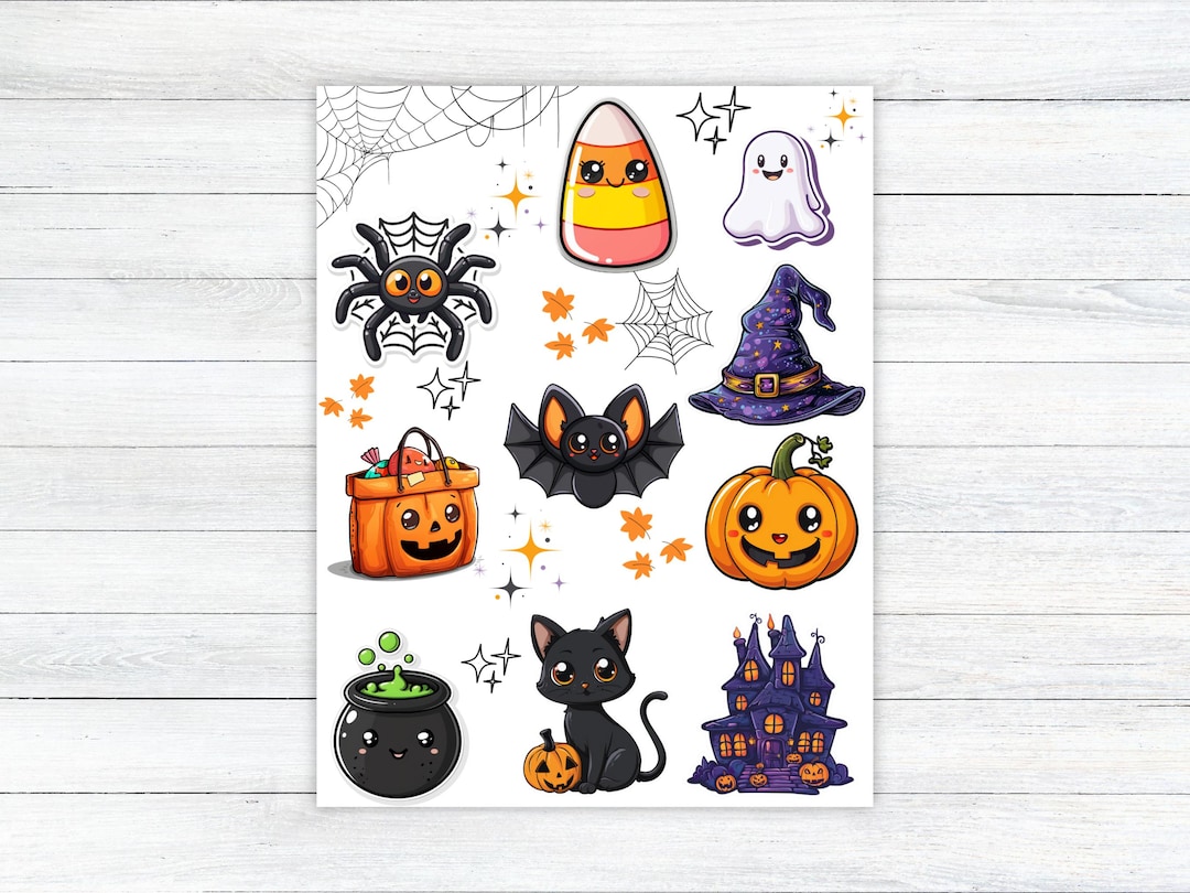 Printable Halloween Sticker Sheet | Digital Download PDF | Cute Kawaii ...