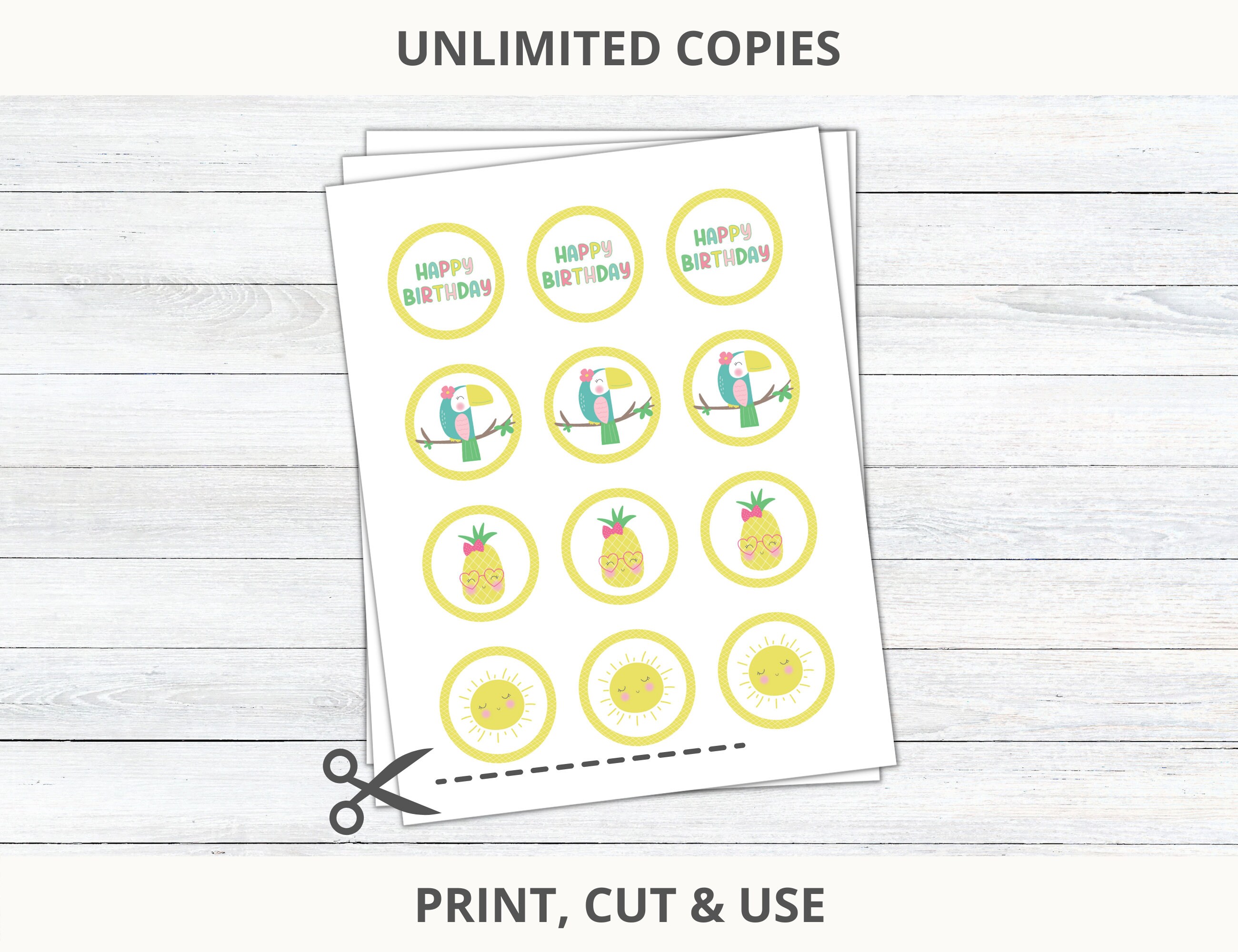 Printable Tropical Birthday Party Cupcake Toppers, Instant Download PDF ...
